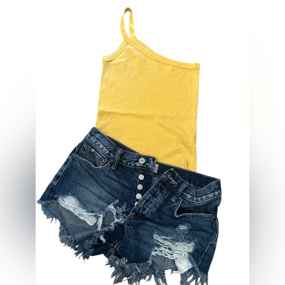 We The Free | Tops | We The Free Yellow Asymmetrical Tank Denim Shorts ...